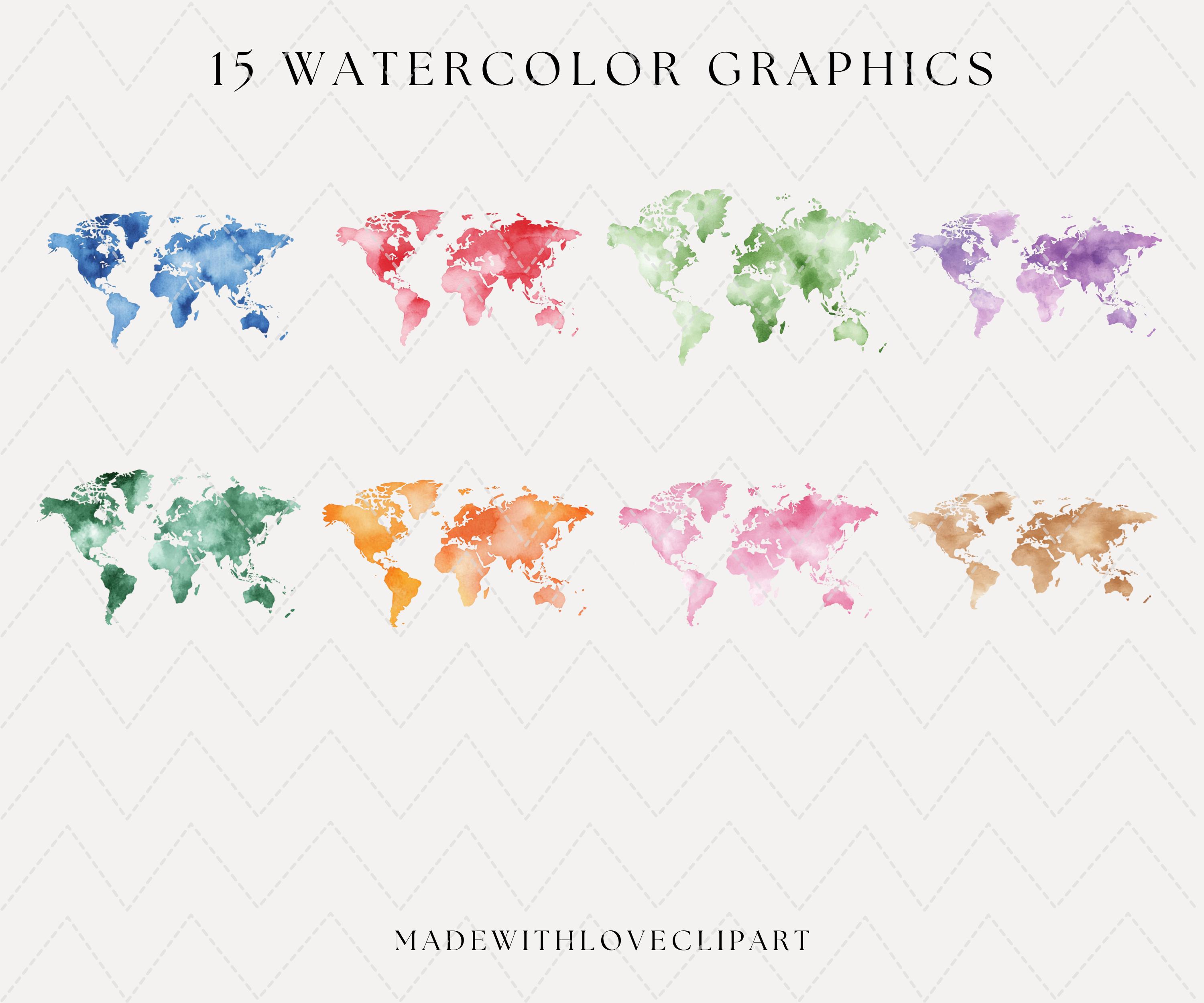 Watercolor World Map Clipart, Travel Clipart, Wedding Invitation ...