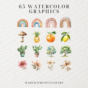 Watercolor Boho Doodle Clipart Bundle, Boho Baby Clipart Pack, Boho ...