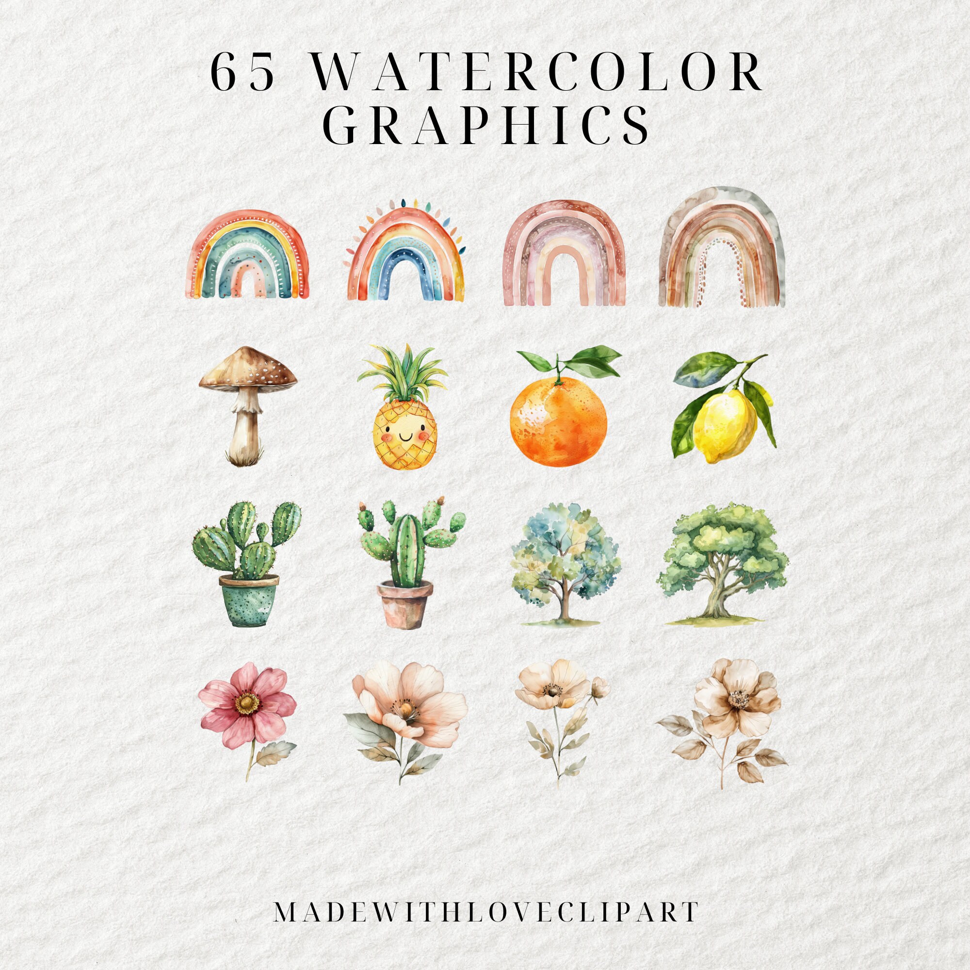 Watercolor Boho Doodle Clipart Bundle, Boho Baby Clipart Pack, Boho ...