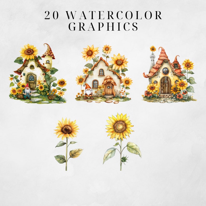Watercolor Sunflower Gnomes Clipart Bundle, Spring Gnomes Clipart ...