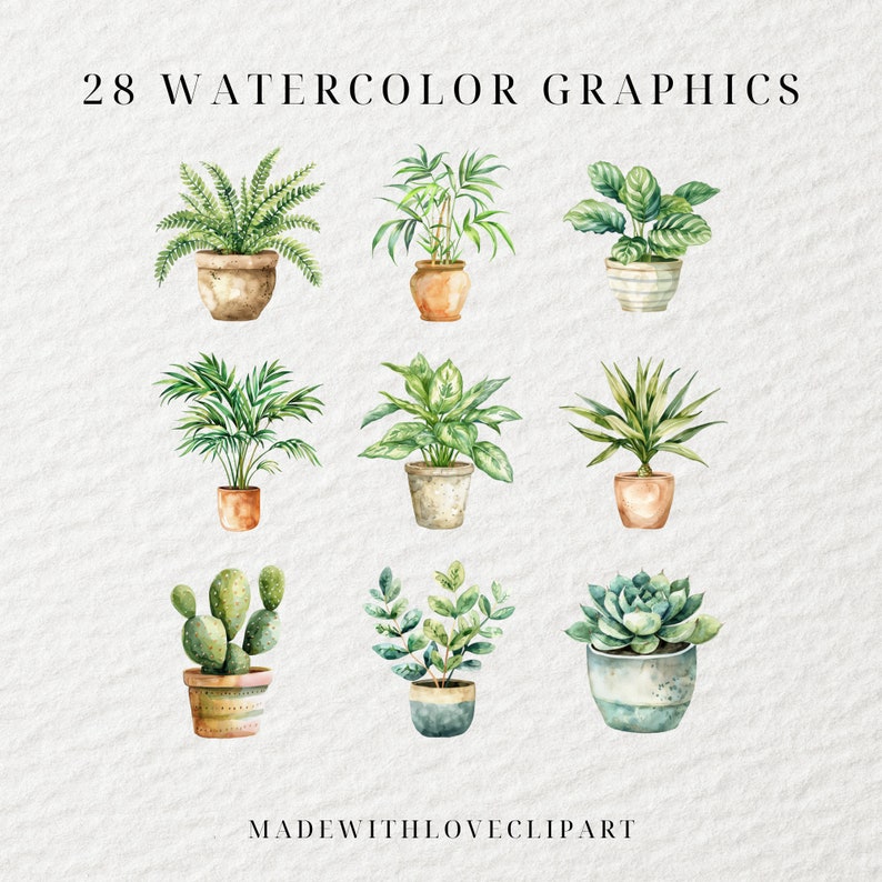Watercolor House Plants Clipart, Indoor Plants Clipart, Potted Plants ...