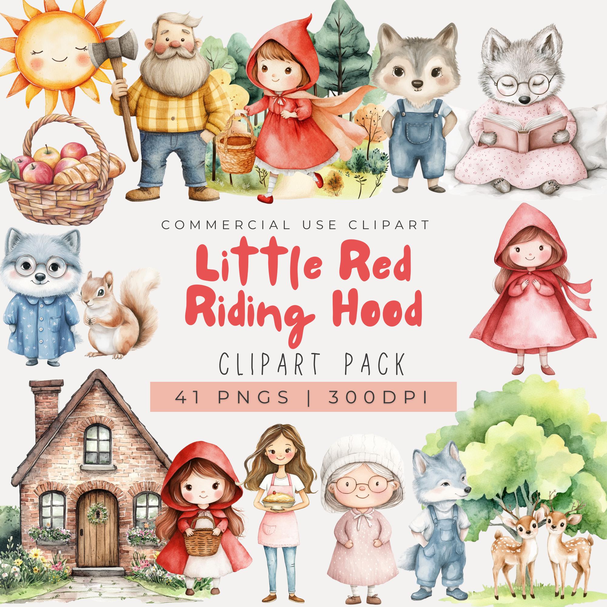 Watercolor Little Red Riding Hood Clipart, Nursery Rhymes Clipart ...