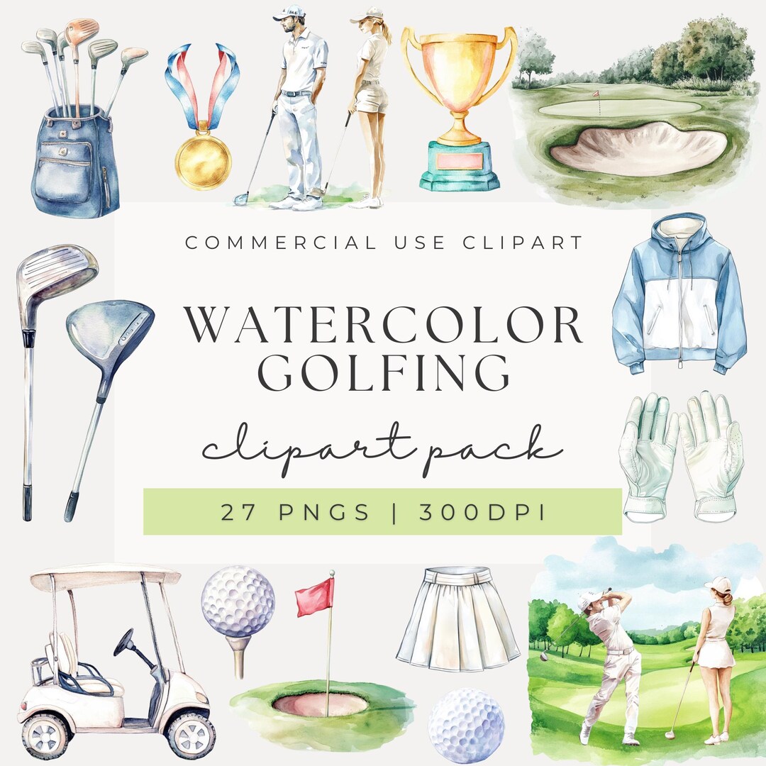 Watercolor Golf Clipart, Golf Course Clipart, Sports Clipart, Golf Cart ...