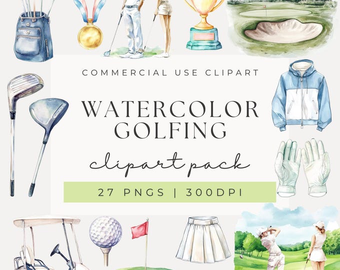 Watercolor Golf Clipart: Sports PNG Images (300 DPI) - Etsy Canada