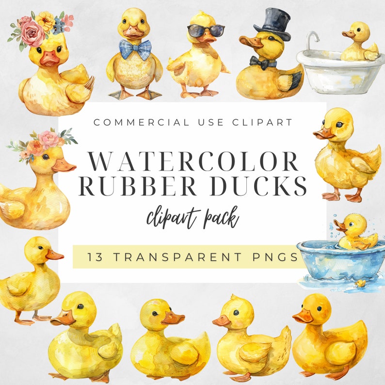 Watercolor Rubber Duck Clipart Bundle, Ducks Clipart, Bath Clipart ...