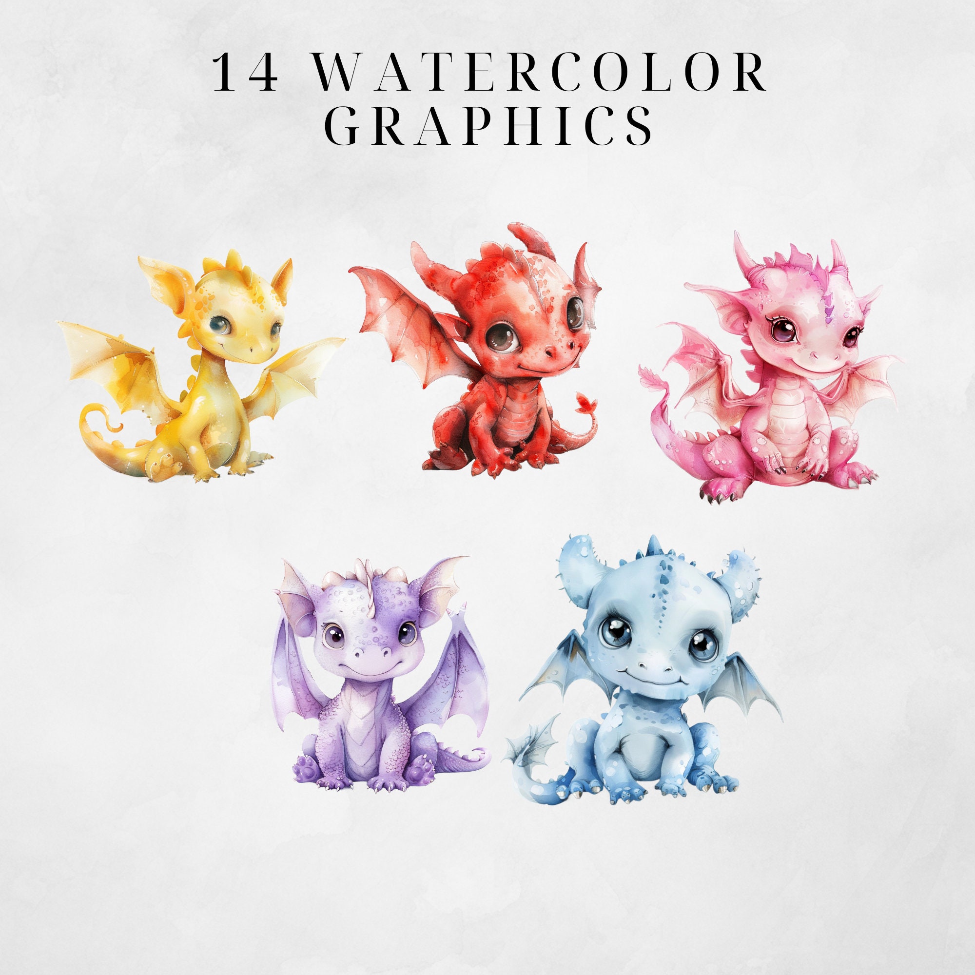 Watercolor Baby Dragons Clipart Bundle, Dragon Clipart, Dragon ...
