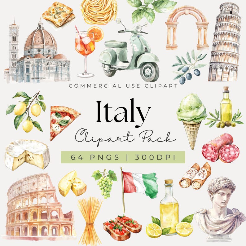 Watercolor Italy Clipart, Mediterranean Clipart, Summer Clipart, Amalfi ...