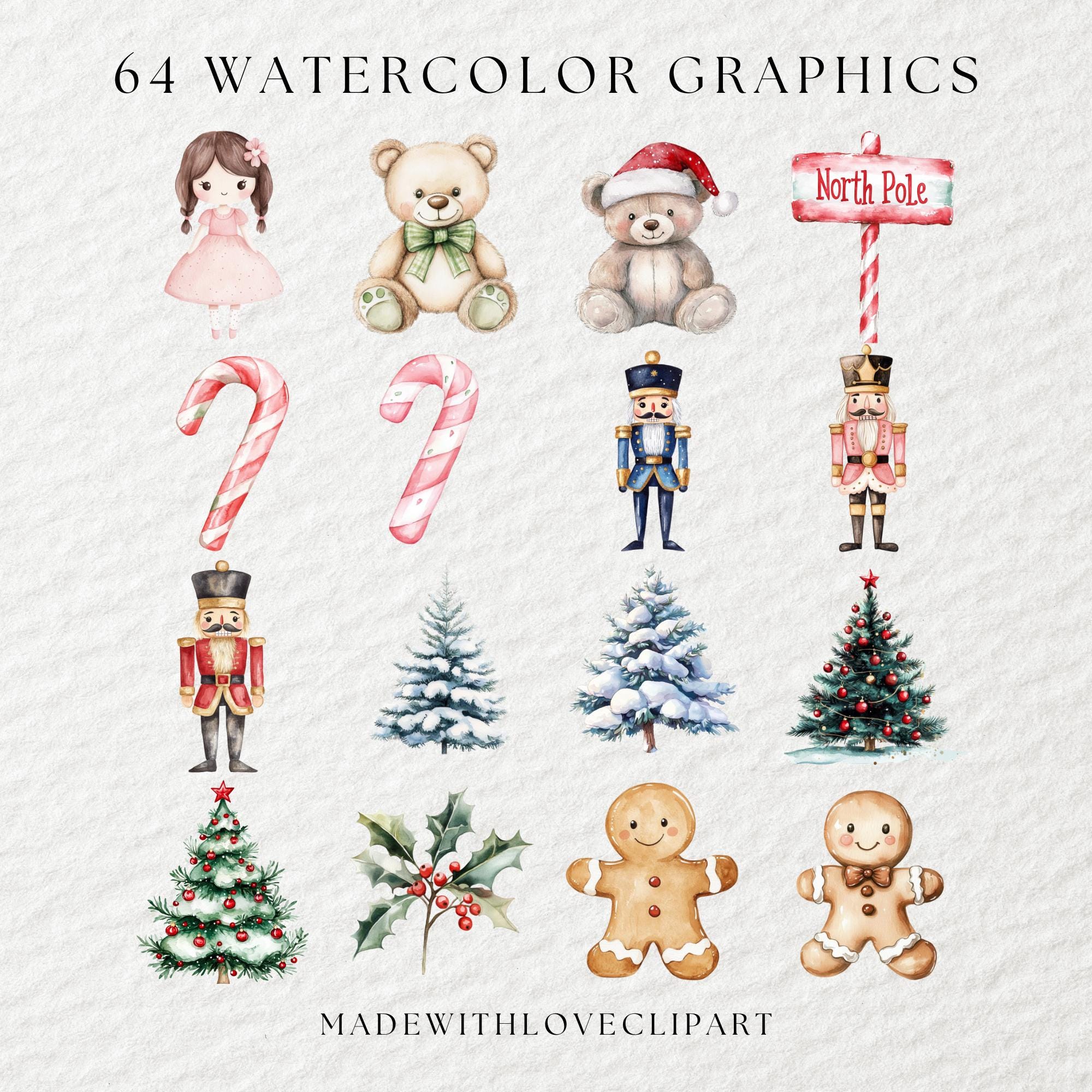 Watercolor Santa's Workshop, Christmas Clipart, Santas Village Clipart ...