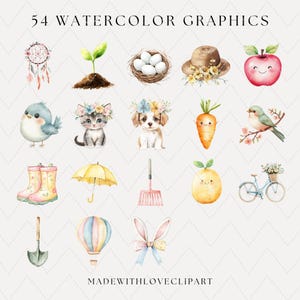 Watercolor Spring Doodle Clipart, Insect Clipart, Baby Animal Clipart ...