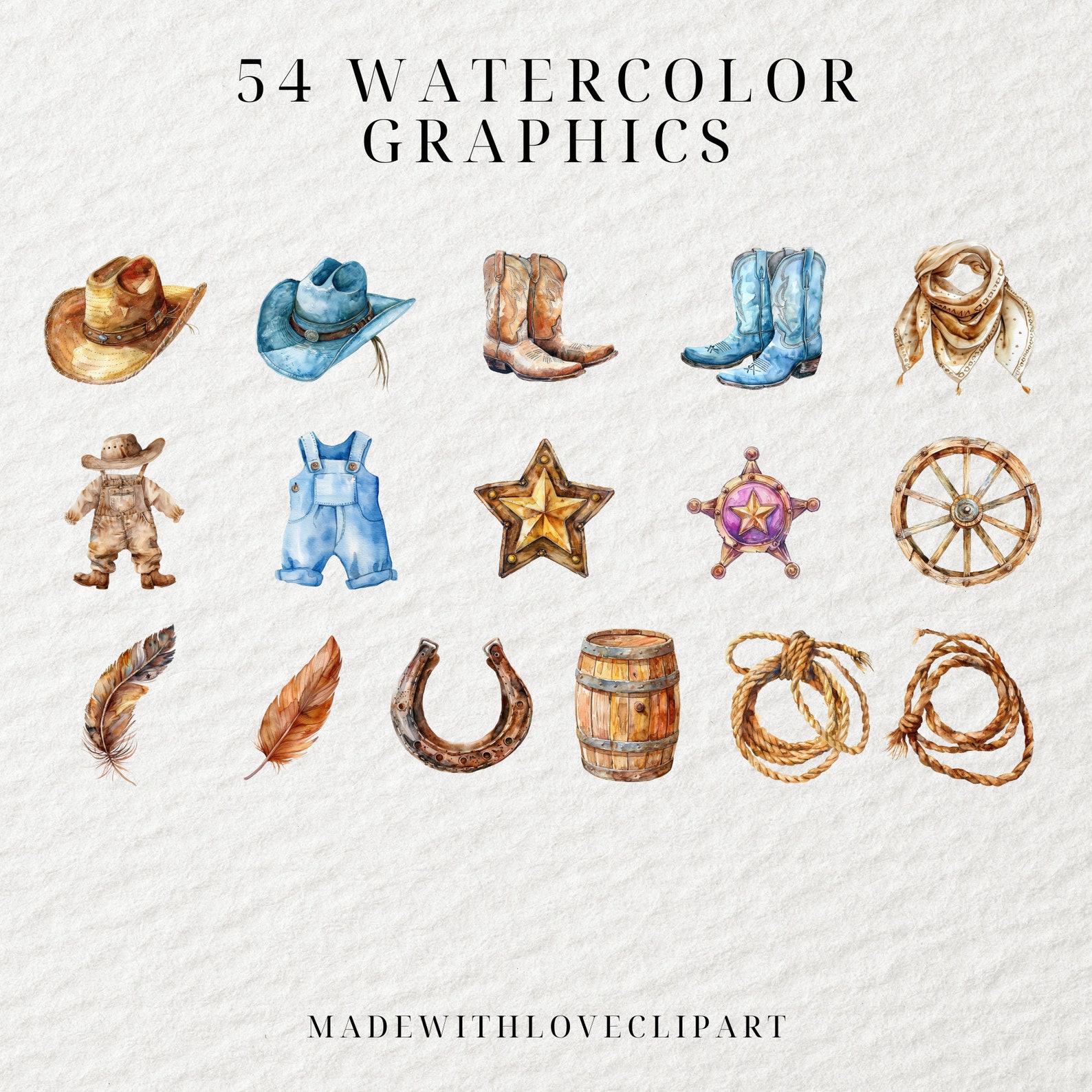 Watercolor Little Cowboy Clipart Bundle, Cute Cowboy Clipart, Wild West ...