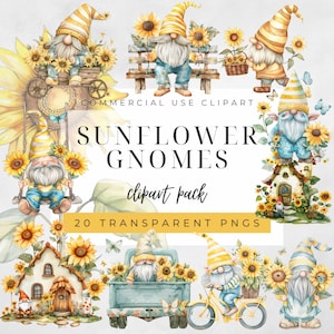 Watercolor Sunflower Gnomes Clipart Bundle, Spring Gnomes Clipart ...