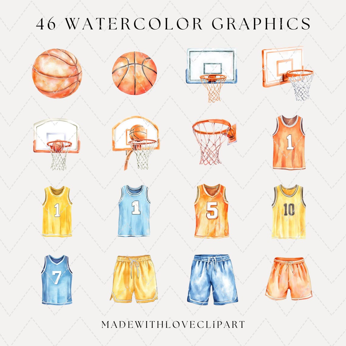 Watercolor Basketball Clipart, Jersey Clipart, Sports Clipart, Ball ...