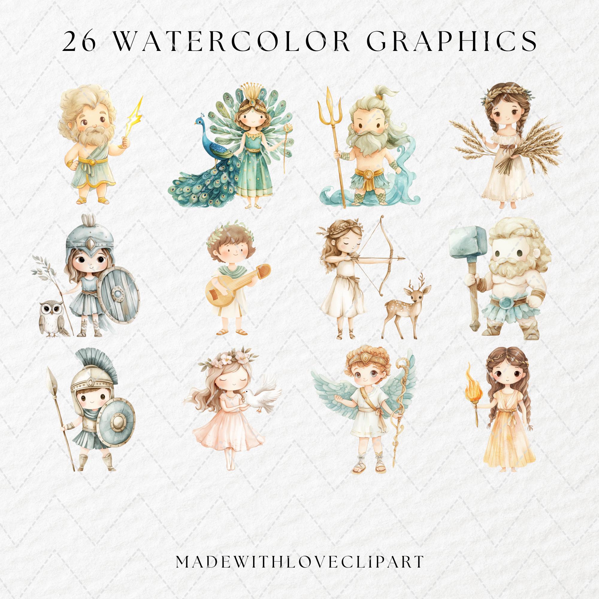 Watercolour Greek Gods Clipart, Gods and Goddesses Clipart, Greek ...