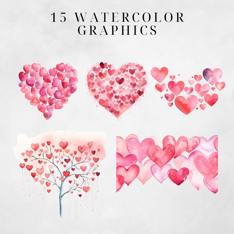 Watercolor Love Heart Clipart Bundle, Valentines Day Clipart, Clipart ...