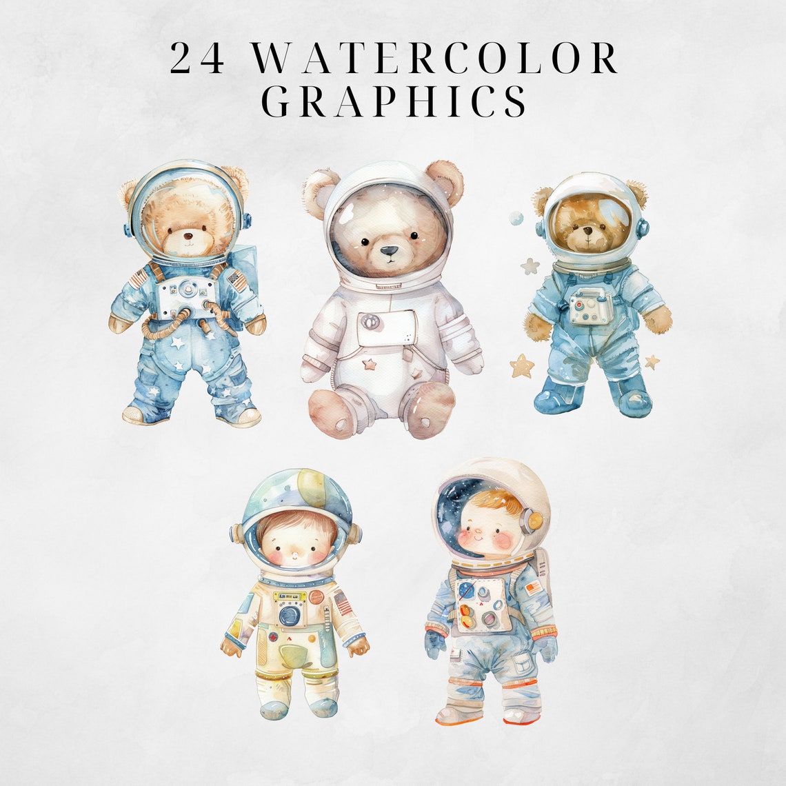 Watercolor Space Clipart Pack, Astronaut Rocket Clipart, Astronaut Clip ...