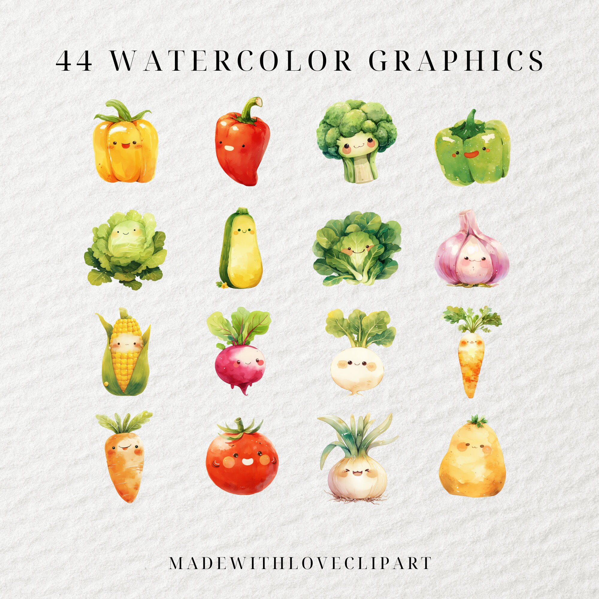 Watercolor Cute Vegetable Clipart, Veggie Clipart, Farm Clipart, Farm ...