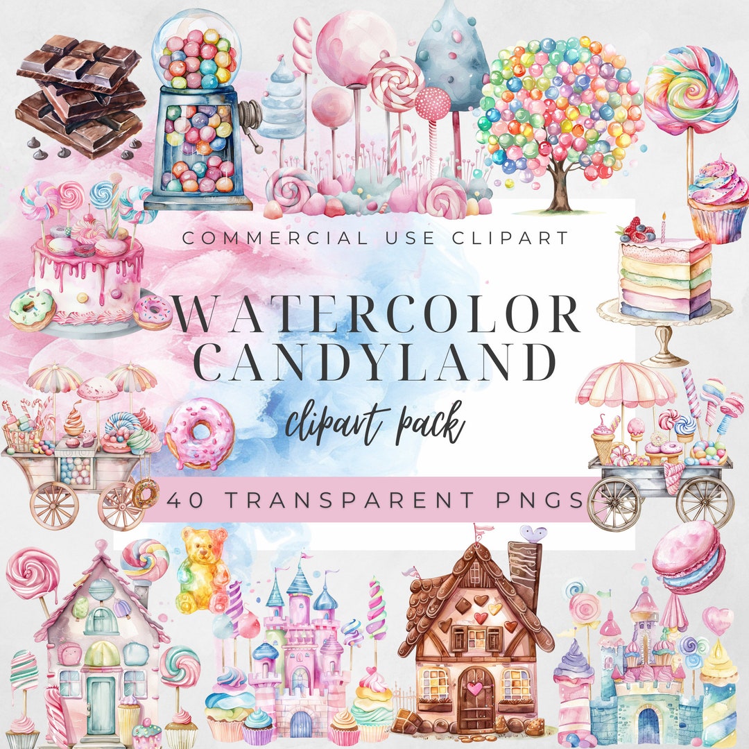 Watercolor Candyland Clipart Bundle, Desserts Clipart, Ice Cream ...