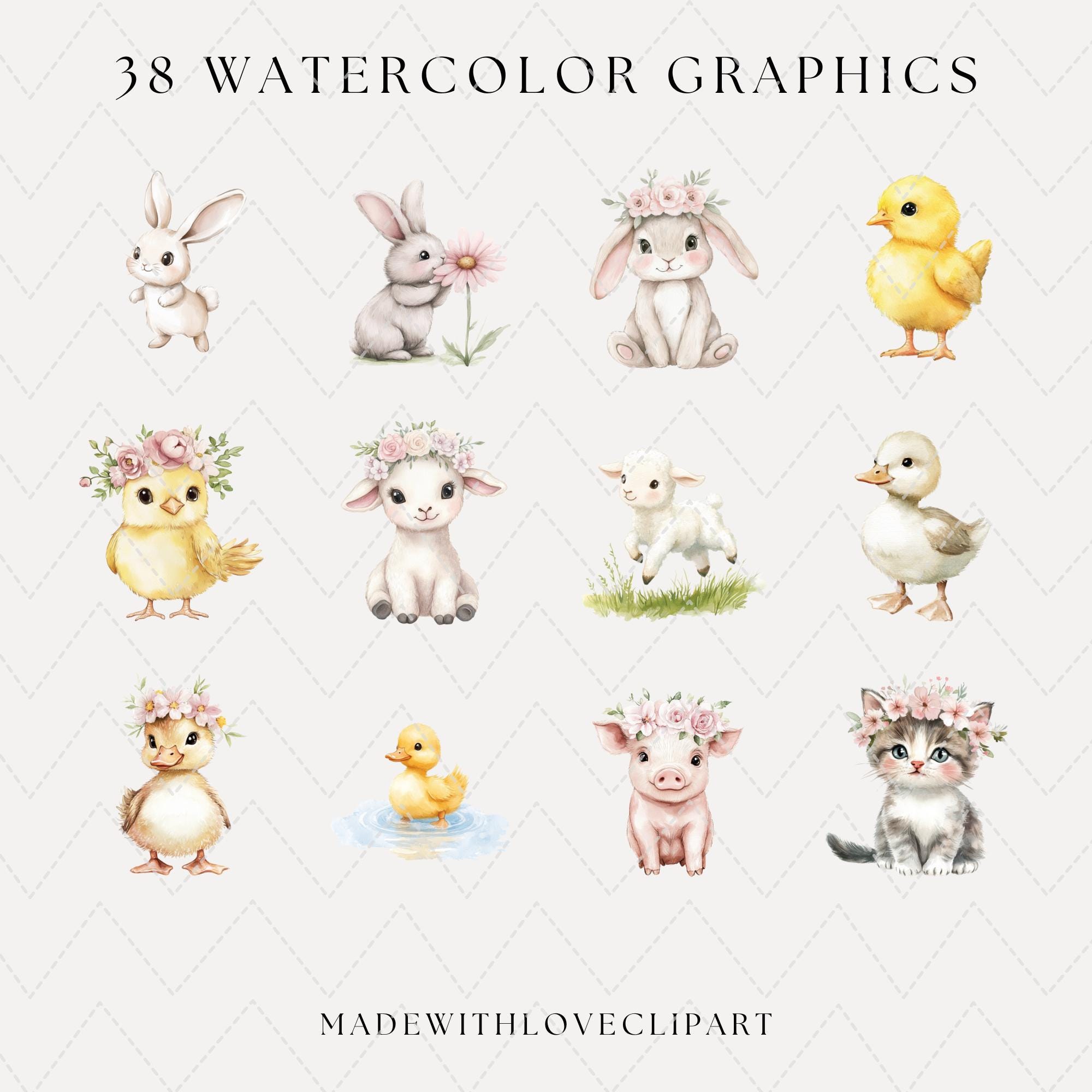 Watercolor Spring Bunnies Clipart, Spring Clipart, Spring Floral ...
