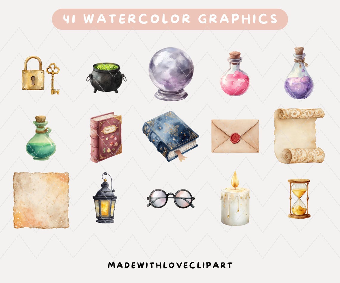 Watercolor Wizard School Clipart, Magic School Clipart, Wizard Academy ...
