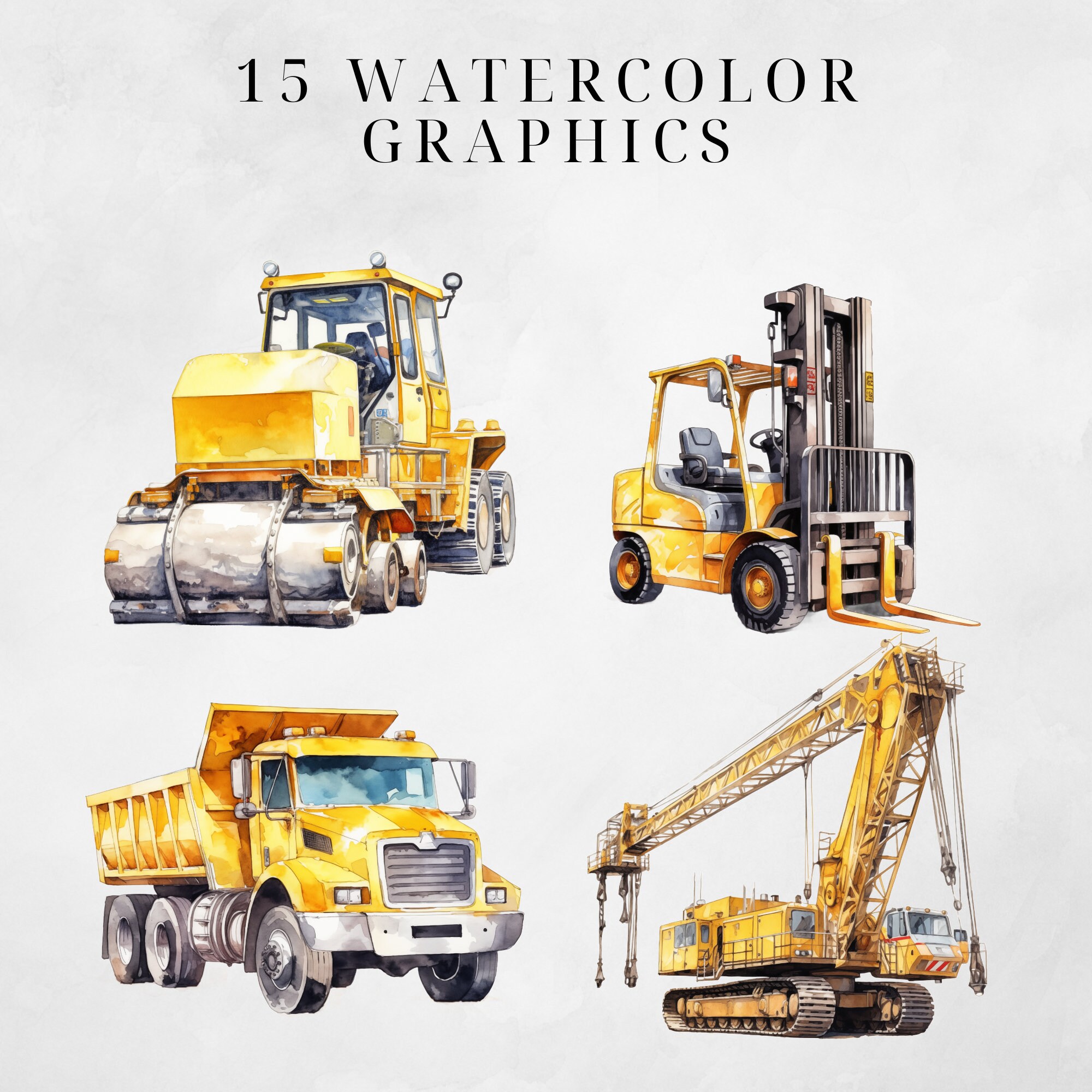 Watercolor Construction Trucks Clipart Bundle, Construction Clipart ...