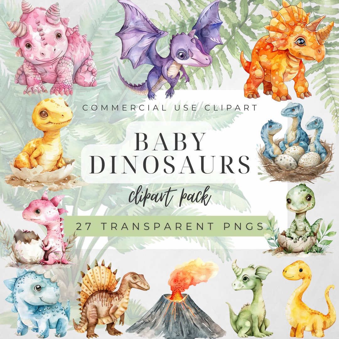 Watercolor Baby Dinosaur Clipart, Cute Dino Clipart, Nursery Decor ...