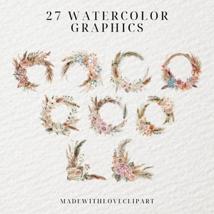 Watercolor Boho Flowers Clipart Bundle, Boho Floral Clipart, Bohemian ...
