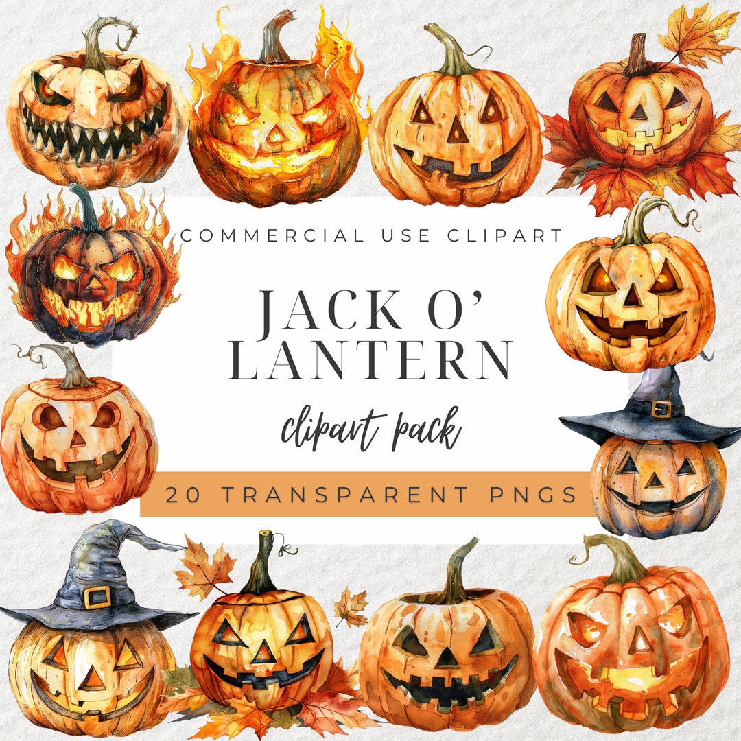 Watercolor Jack O Lantern Clipart, Halloween Pumpkin Clipart, Spooky ...