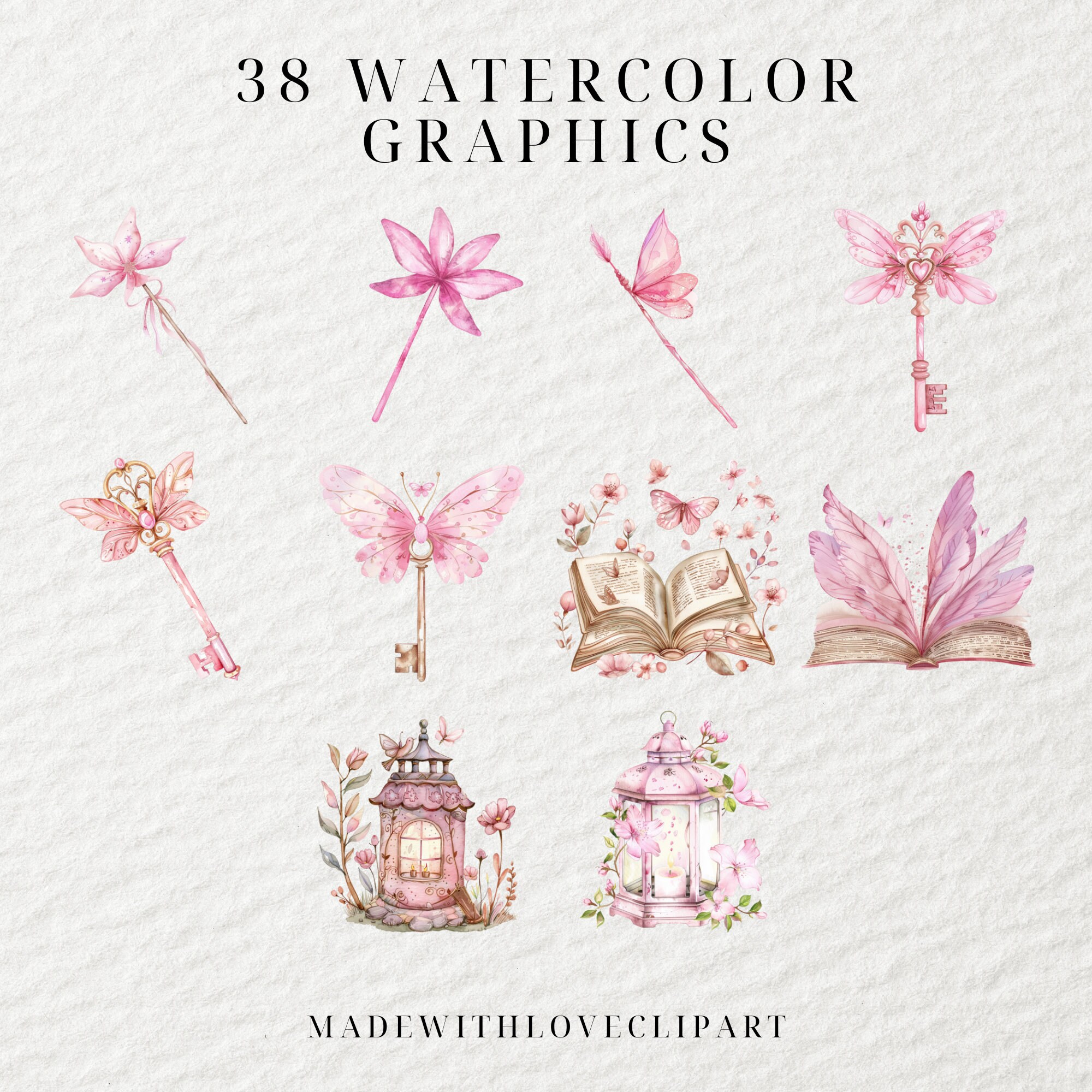 Watercolor Pink Fairy Garden Clipart Bundle, Fairy Clipart, Magical ...