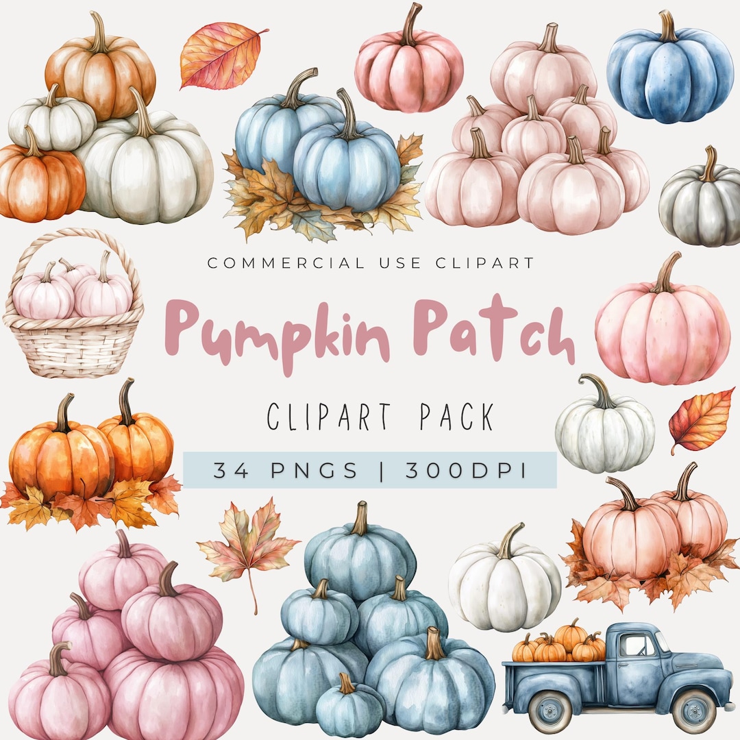 Watercolor Pumpkin Clipart, Autumn Clipart, Fall Clipart, Pastel ...