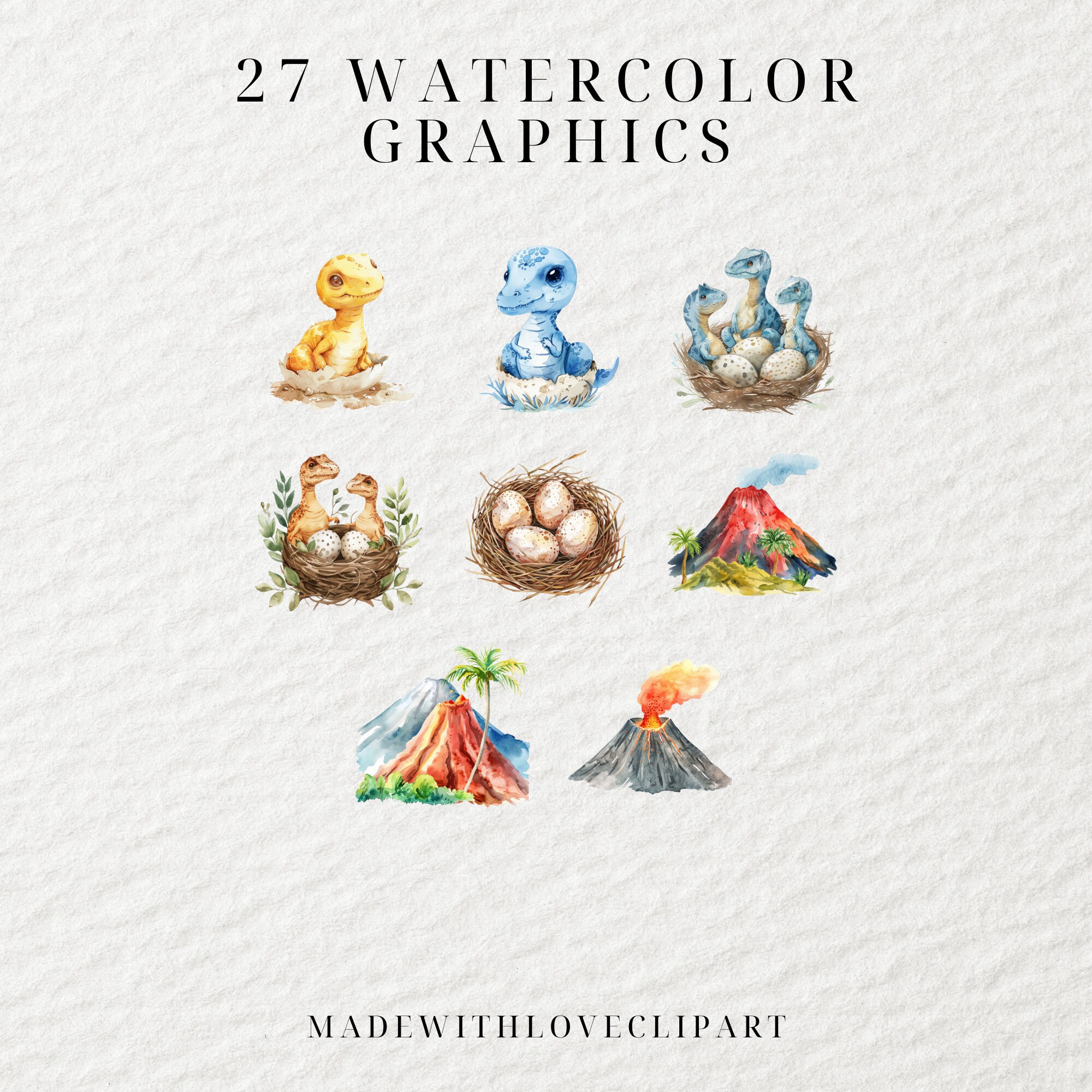Watercolor Baby Dinosaur Clipart, Cute Dino Clipart, Nursery Decor ...