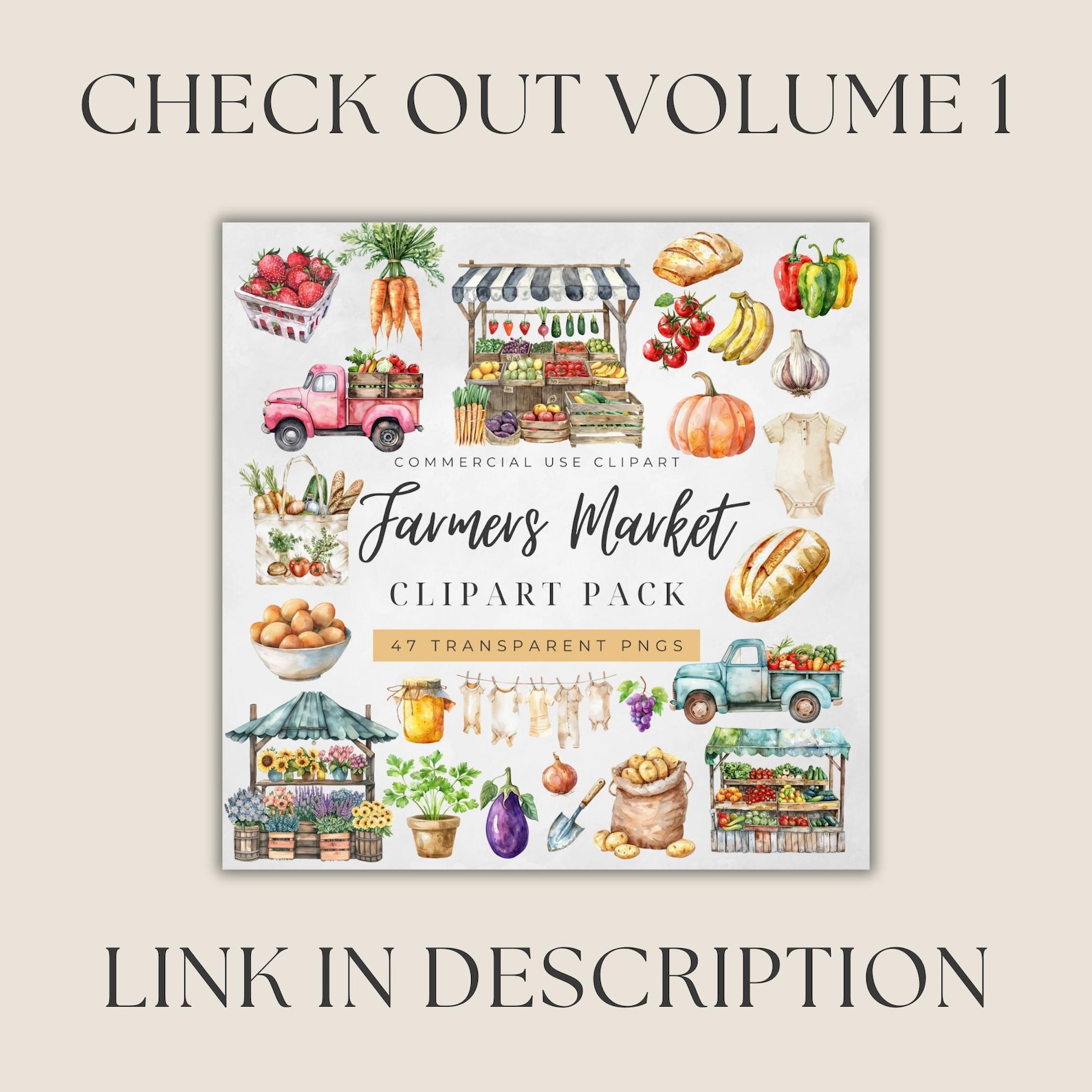 Watercolor Farmers Market Clipart, Locally Grown Clipart, Fruit Clipart ...