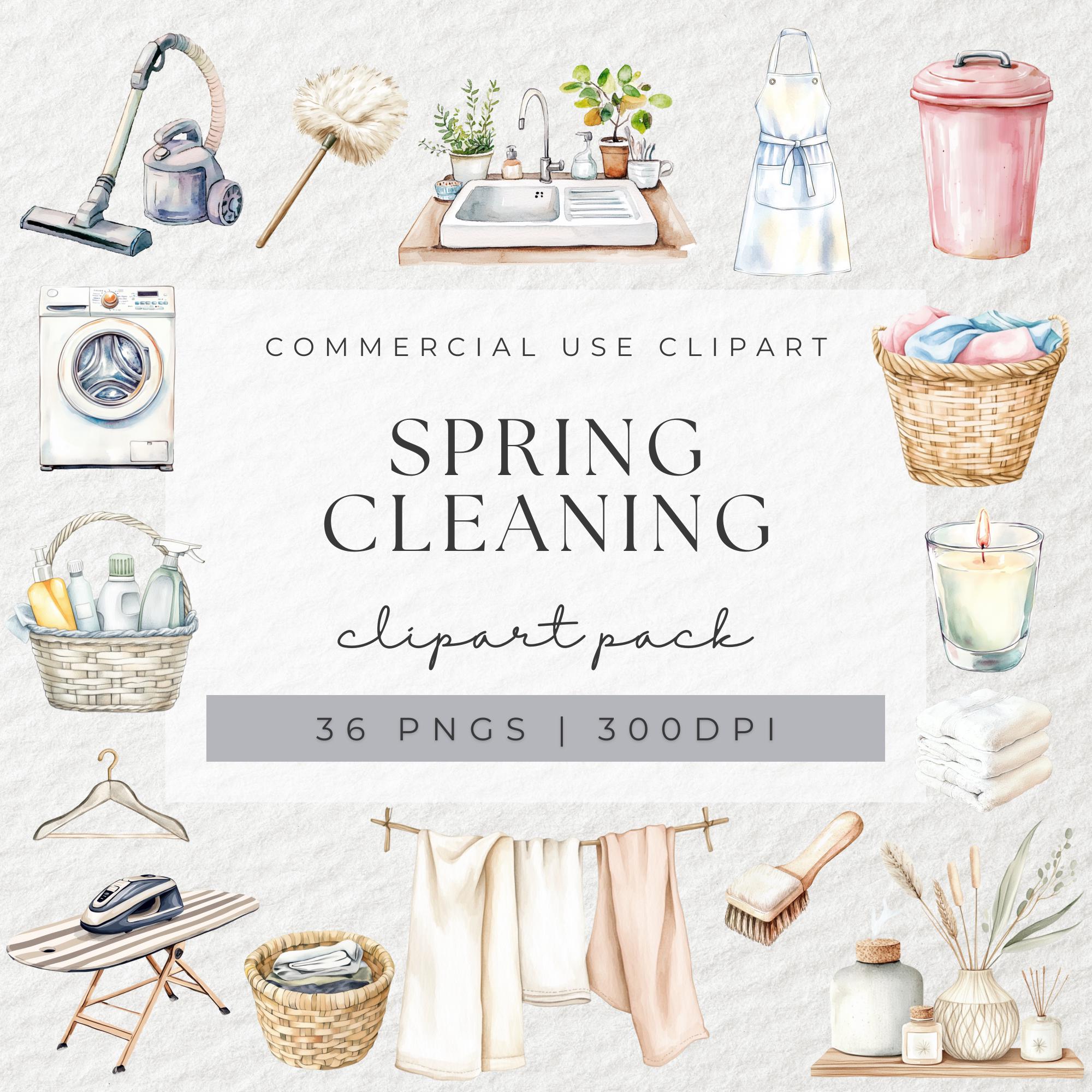 Watercolor Spring Cleaning Clipart, Cleaning Clipart, Laundry Clipart ...