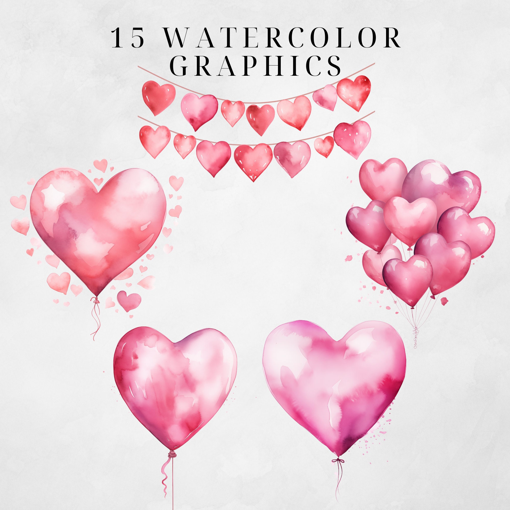 Watercolor Love Heart Clipart Bundle, Valentines Day Clipart, Clipart ...