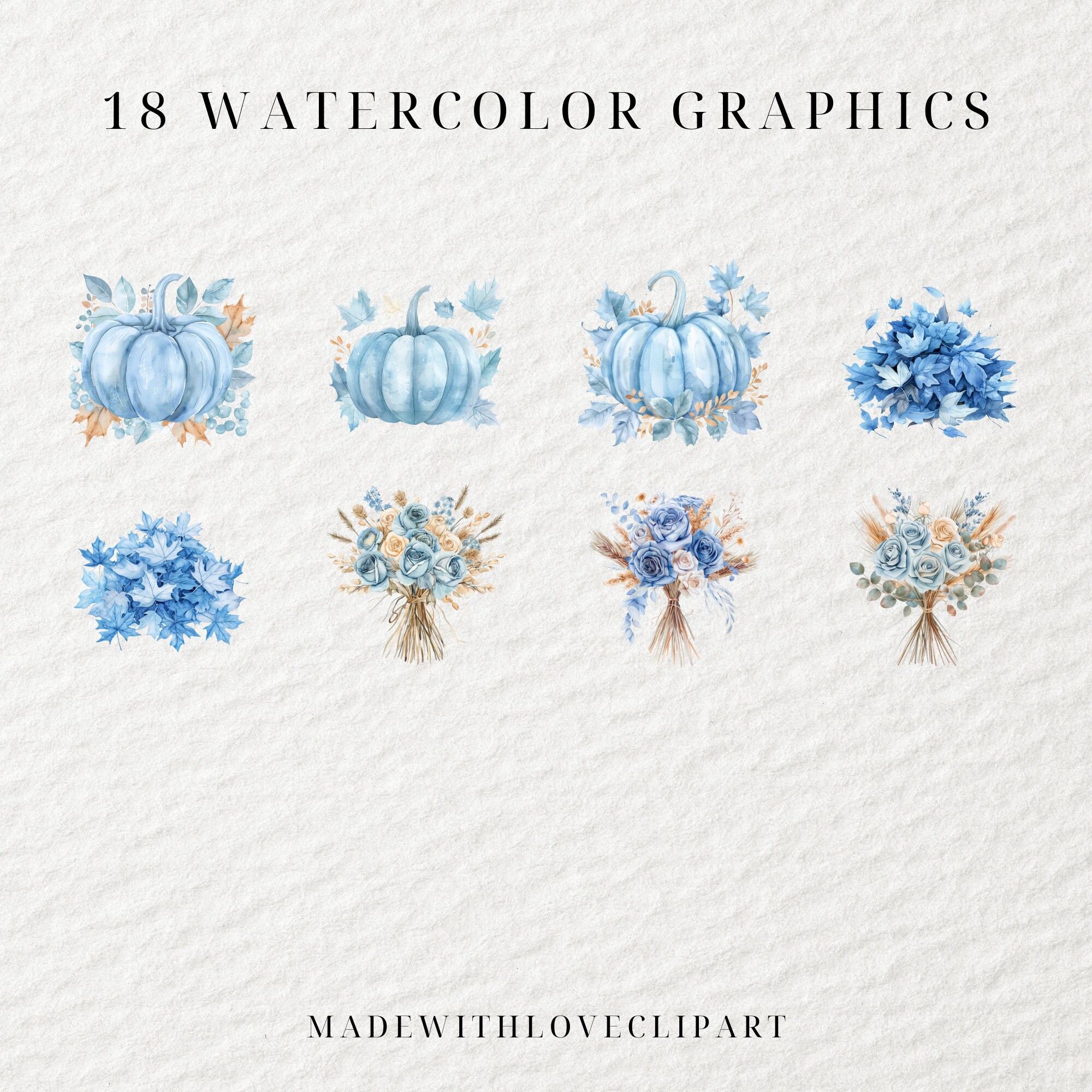 Watercolor Blue Pumpkin Clipart, Pastel Blue Pumpkins, Autumn Clipart ...