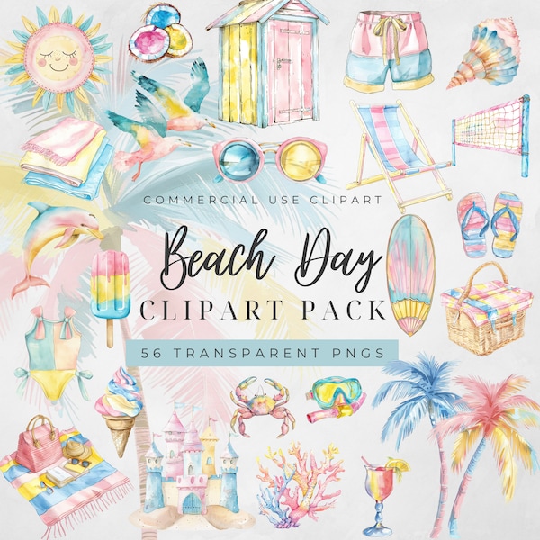 Watercolor Beach Clipart - Etsy