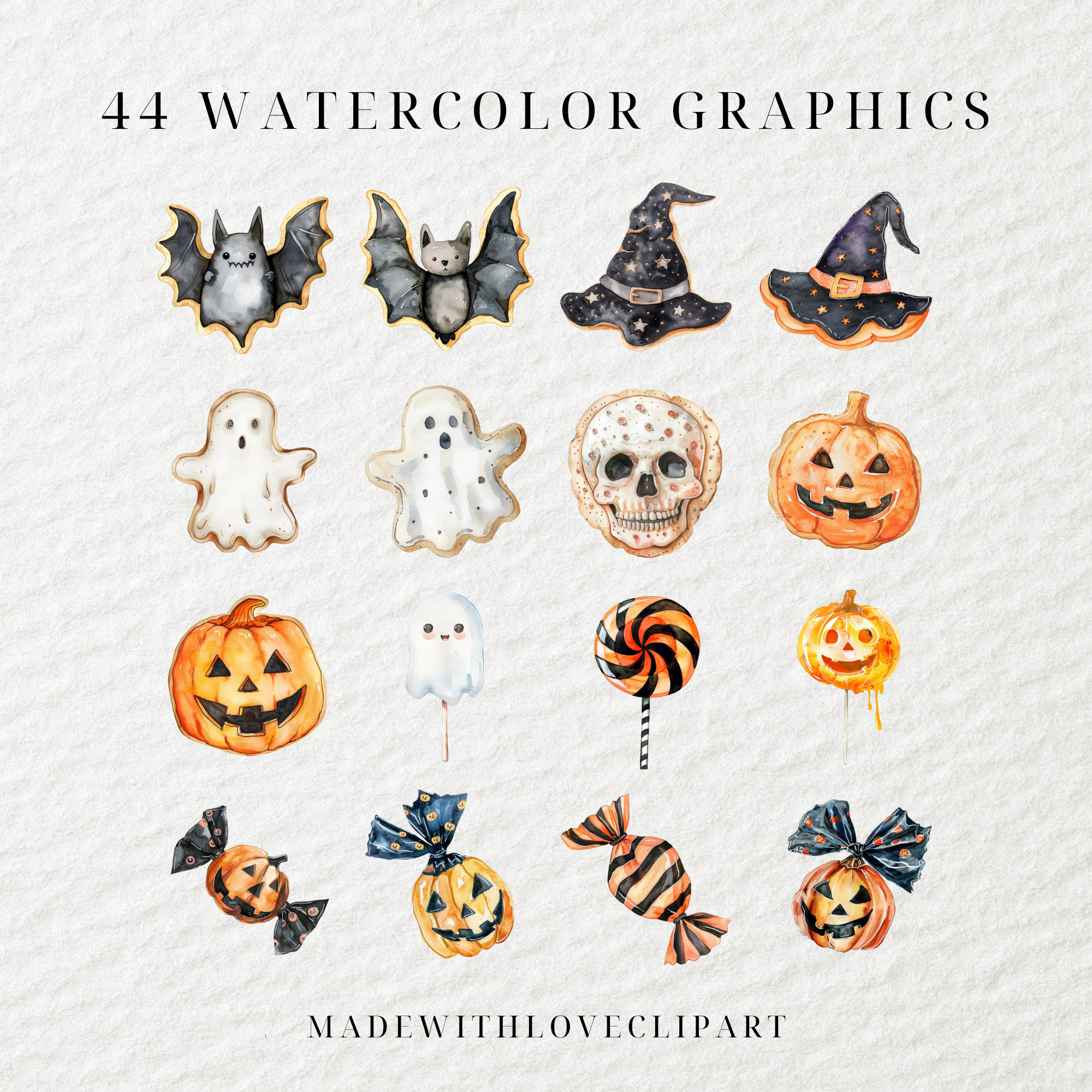 Watercolor Halloween Candy Clipart, Halloween Sweets Clipart, Halloween ...