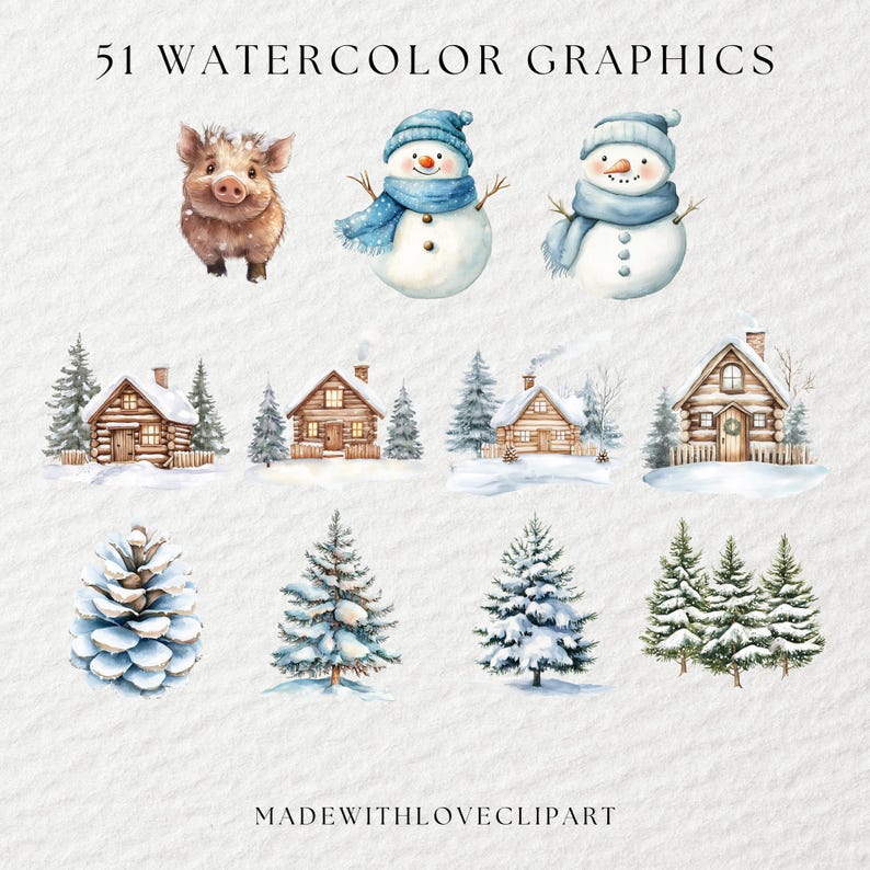Watercolor Winter Woodland Clipart, Animals Clipart, Cute Forest ...