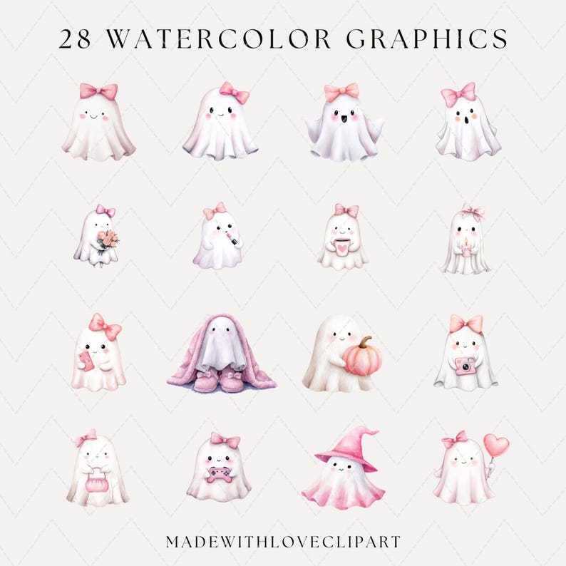 Watercolor Boo-tiful Ghosts Clipart, Cute Ghost Clipart, Girly Ghosts ...