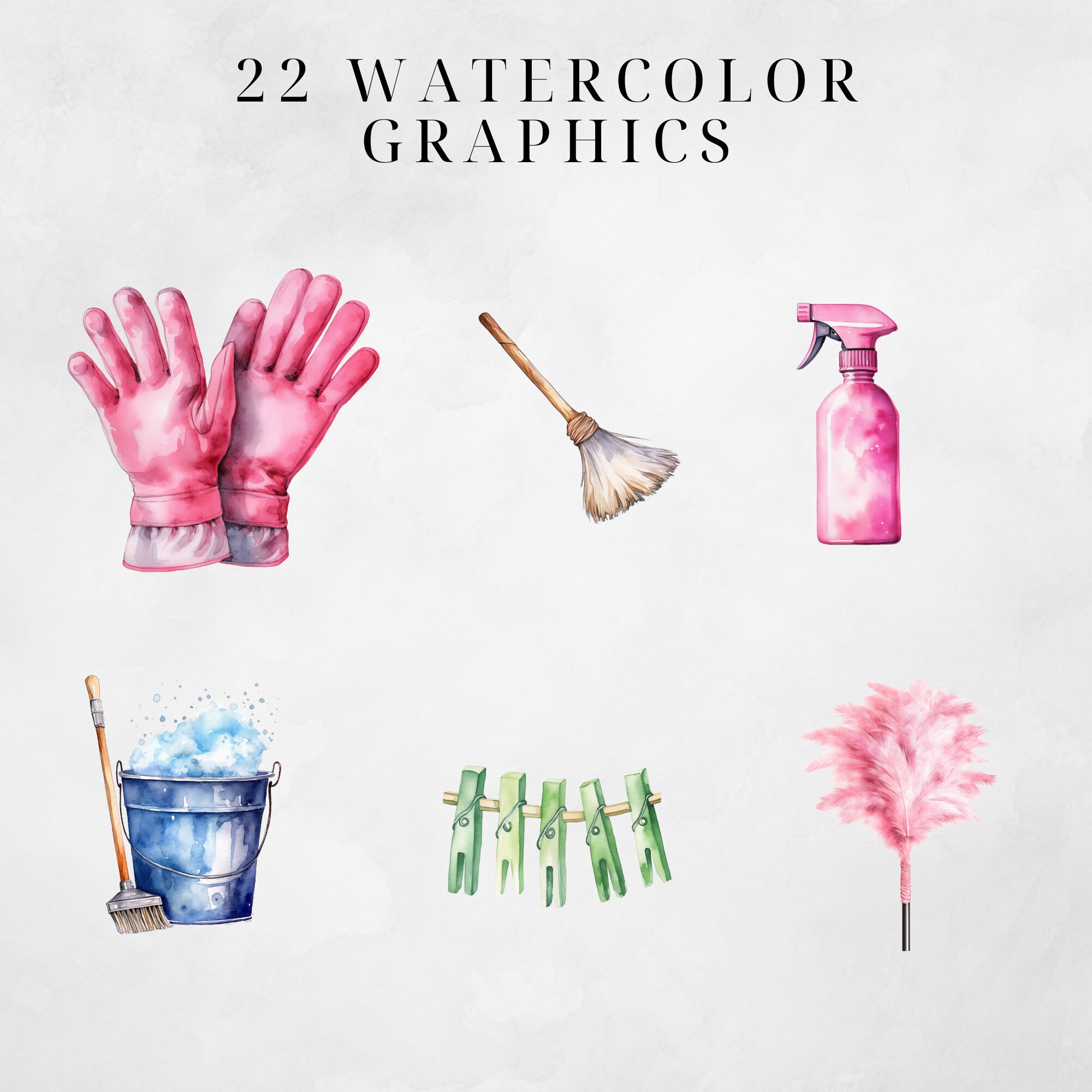 Watercolor Spring Cleaning Clipart Bundle, Cleaning Clipart, Laundry ...