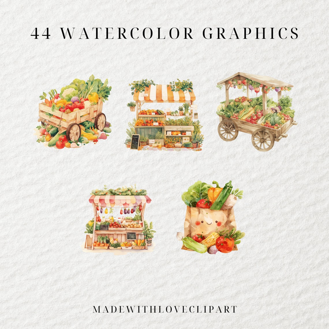 Watercolor Cute Vegetable Clipart, Veggie Clipart, Farm Clipart, Farm ...