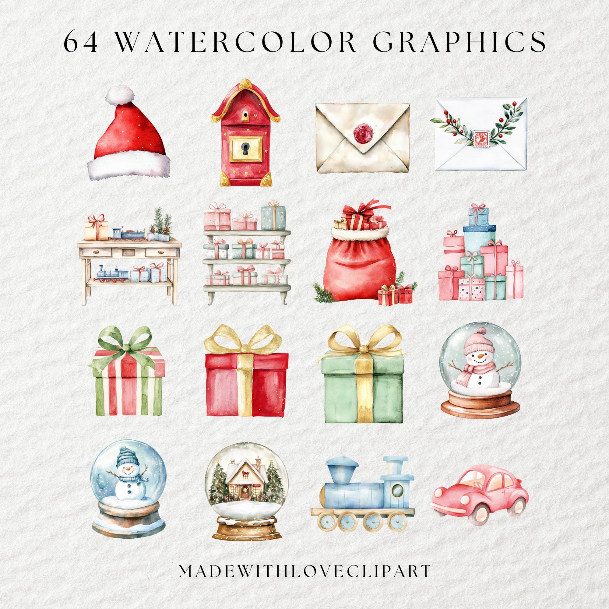 Watercolor Santa's Workshop, Christmas Clipart, Santas Village Clipart ...