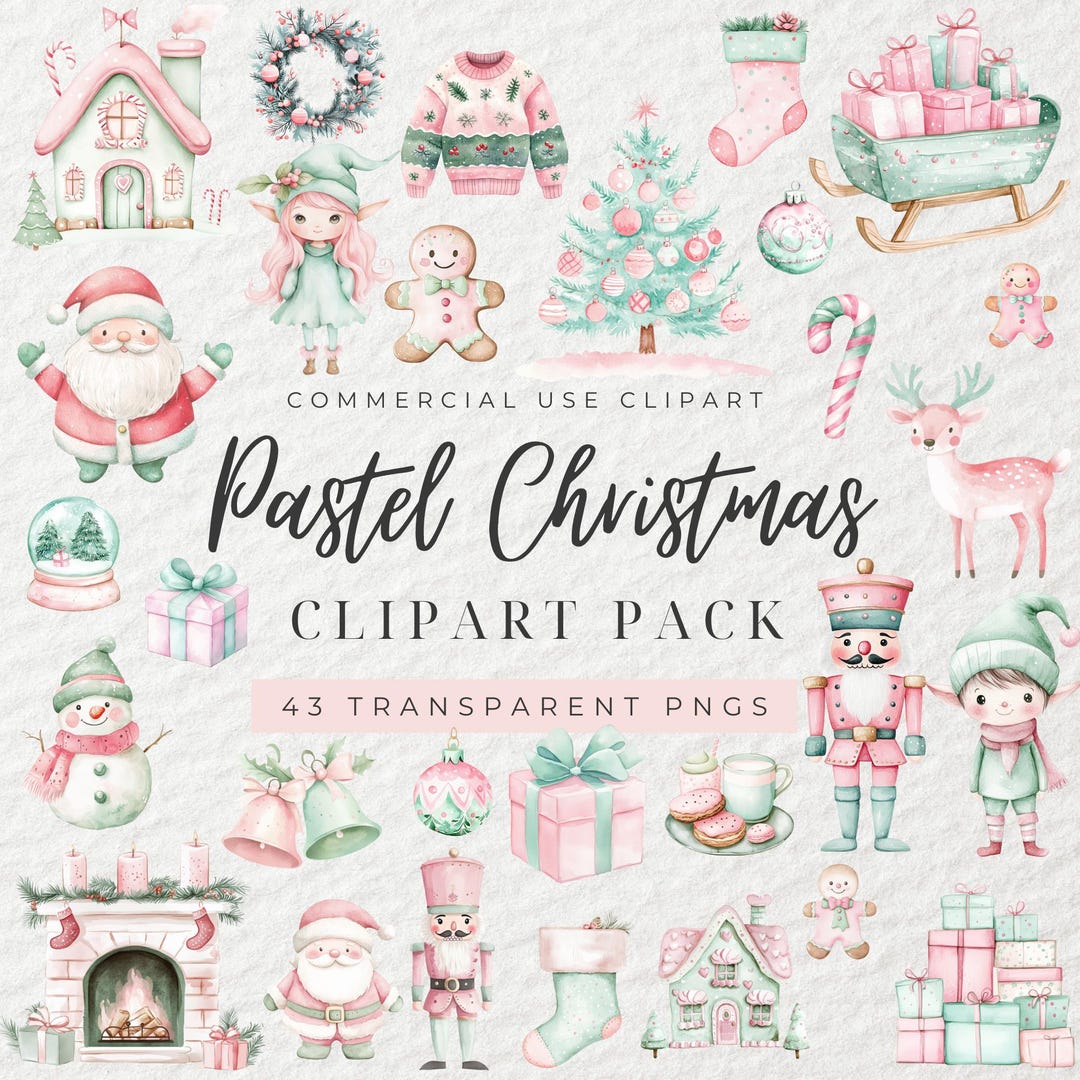Watercolor Pastel Christmas Clipart, Santa Claus Clipart, Xmas Clipart ...