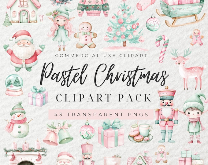 Pastel Christmas Clipart Bundle, Digital Transparent Pngs of Christmas ...