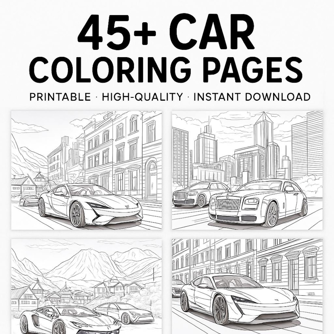 45+ Car Coloring Pages: Supercars & City Scenes (printable Digital ...