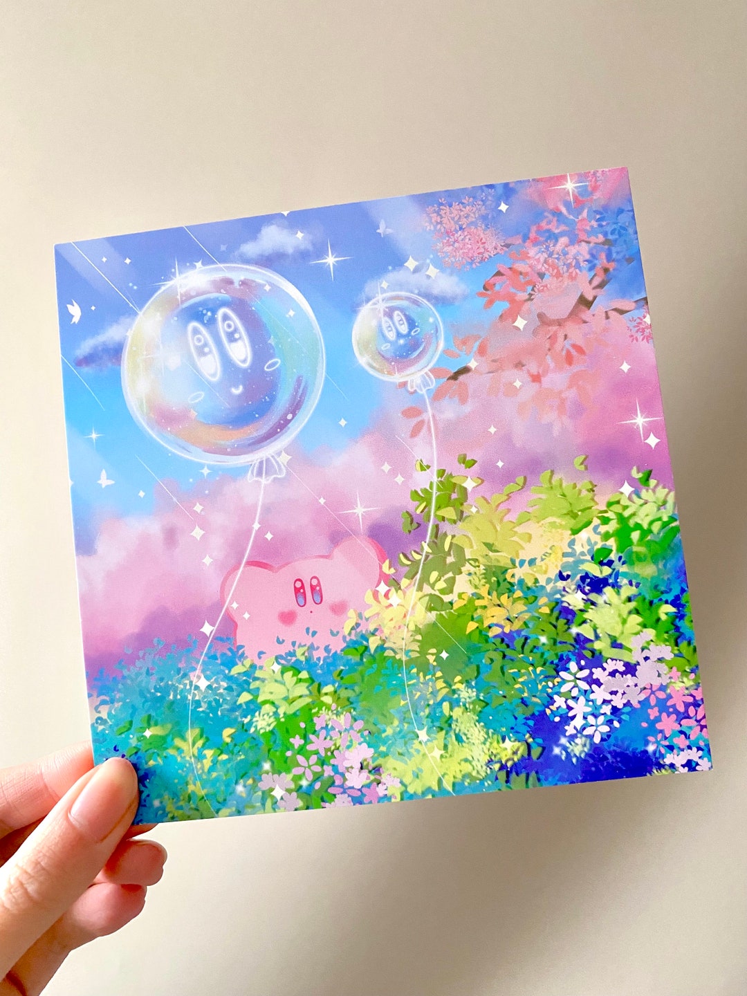 Cute Kirby Balloons Background Scenery Aesthetic Art Print Fan Art ...