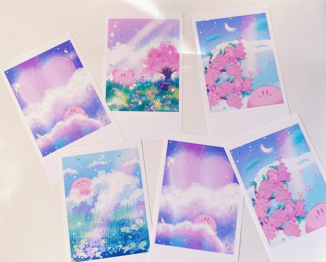 Cute Kirby Background Scenery Aesthetic Polaroid Style Satin Print Fan ...