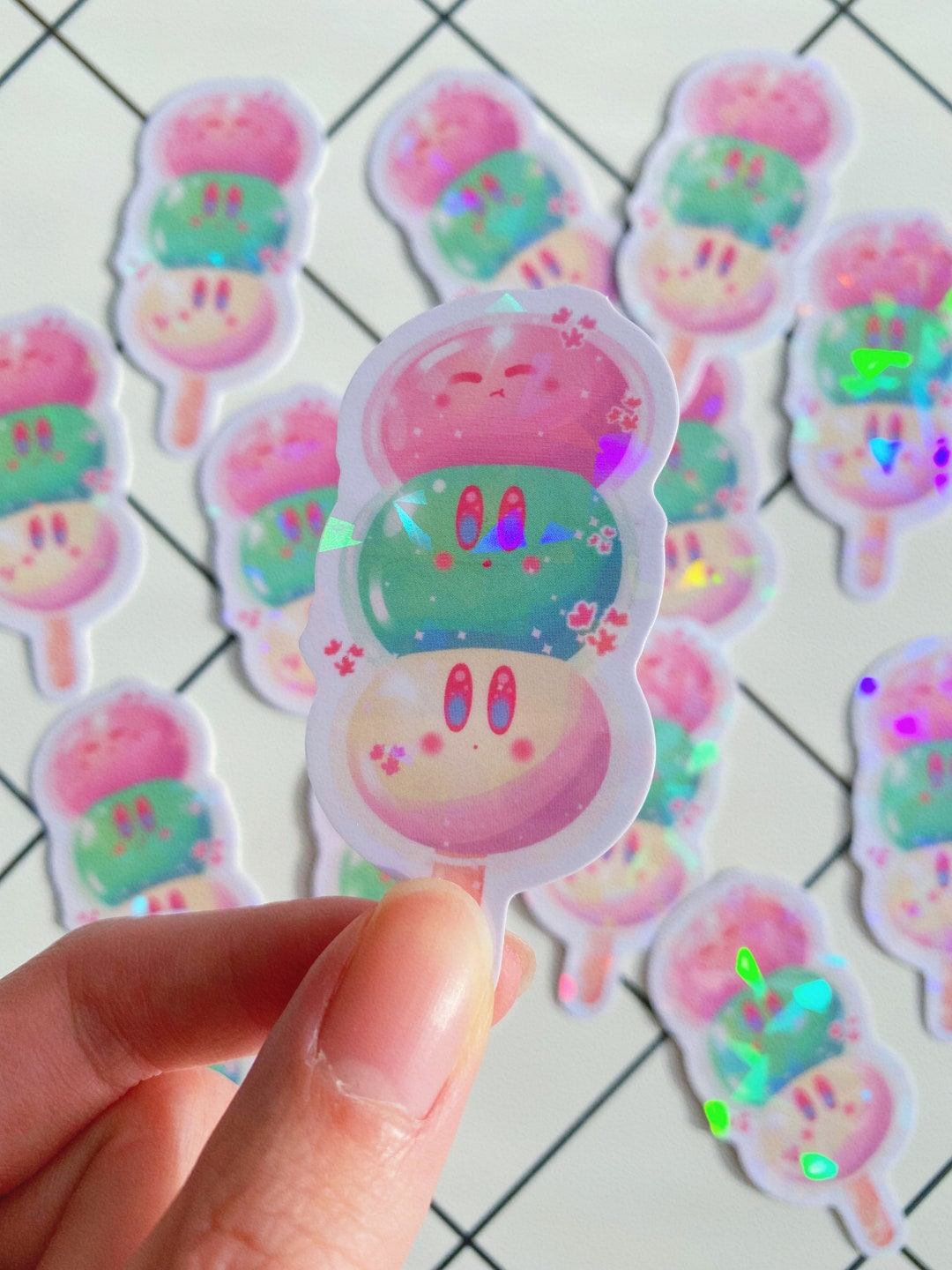 Cute Kirby Dango Mochi Aesthetic Holographic Die Cut Sticker Fan Art ...