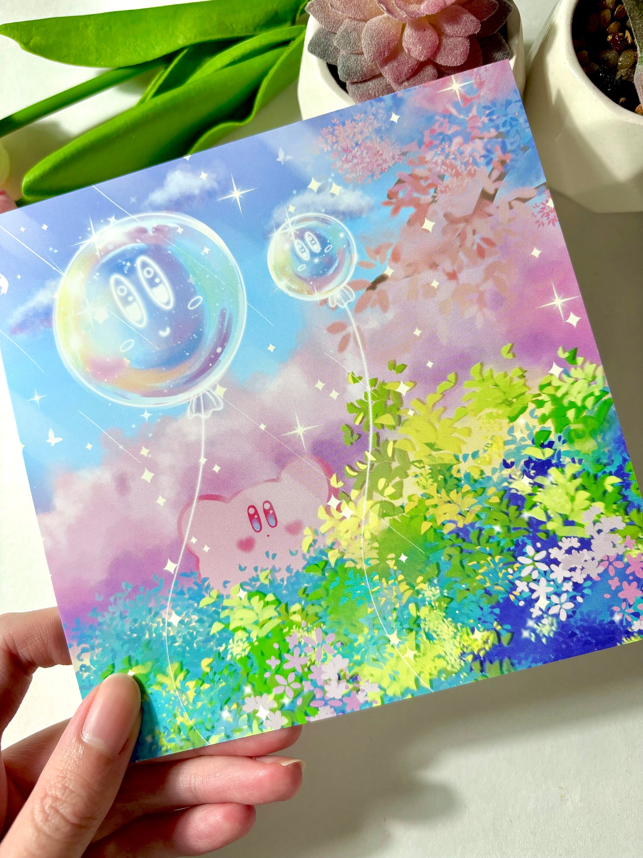 Cute Kirby Balloons Background Scenery Aesthetic Art Print Fan Art ...