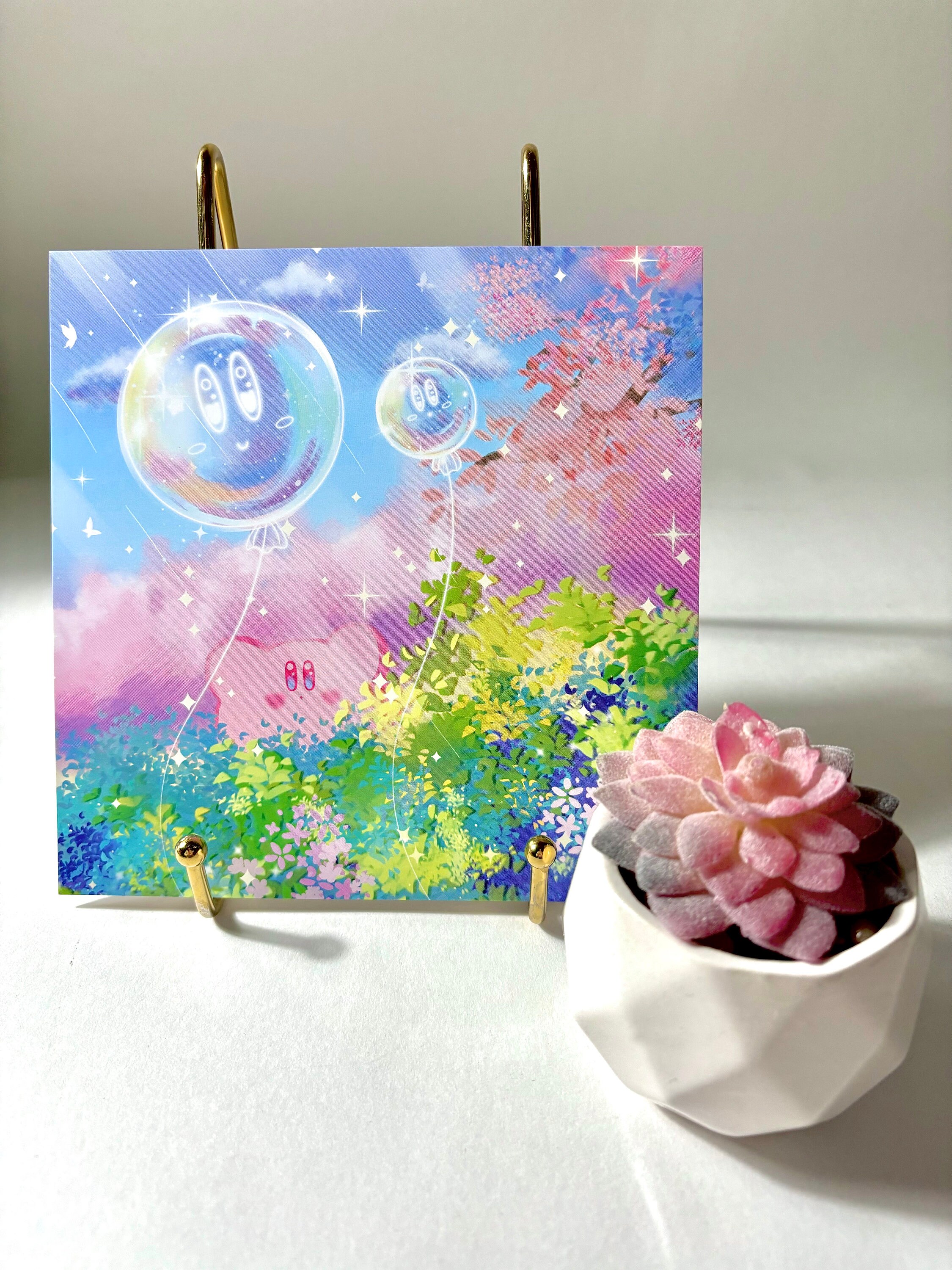 Cute Kirby Balloons Background Scenery Aesthetic Art Print Fan Art ...
