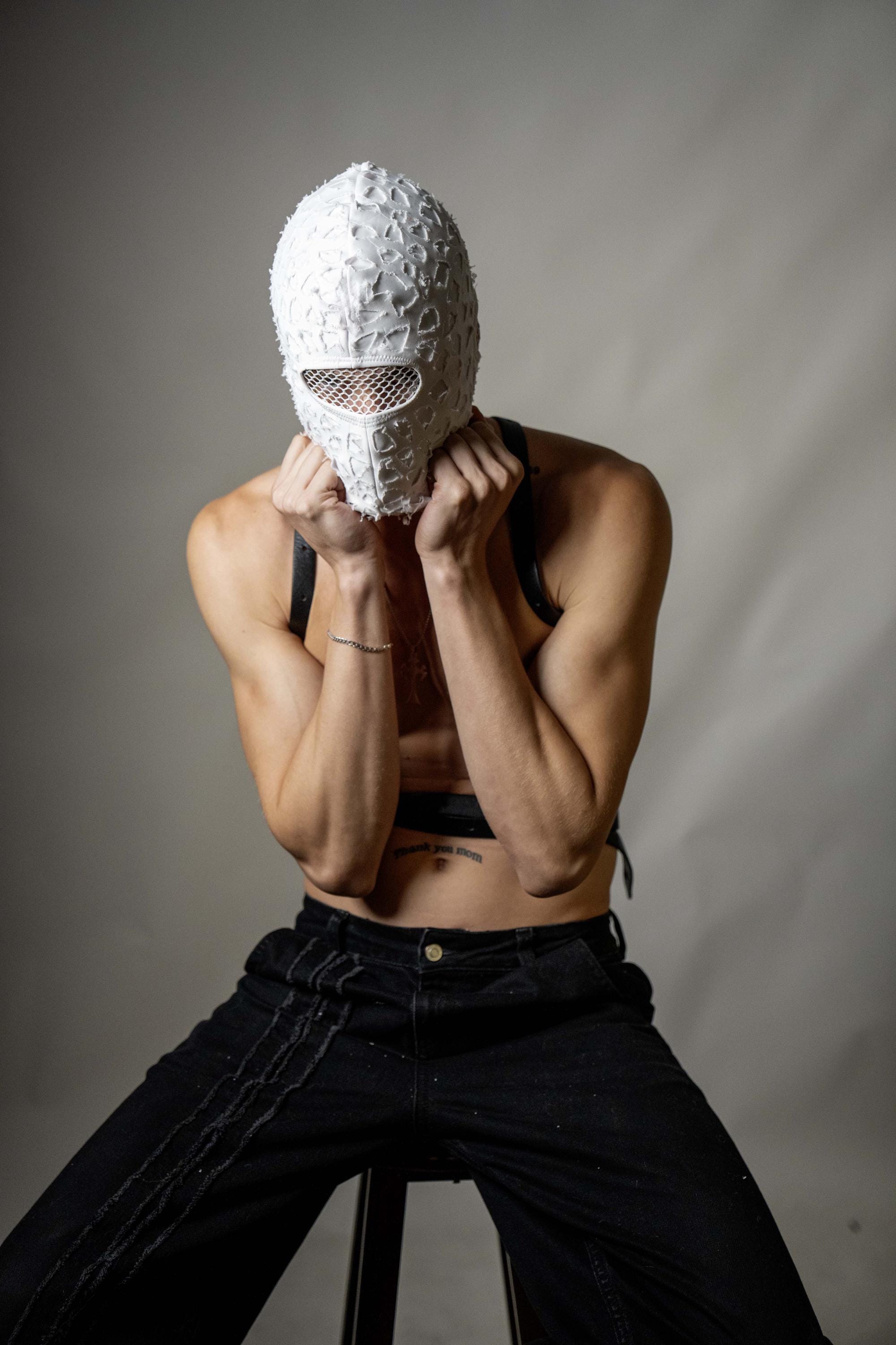 Handmade Balaclava Ski Mask, Torn and Tattered Cotton, Tatty and Ragged ...